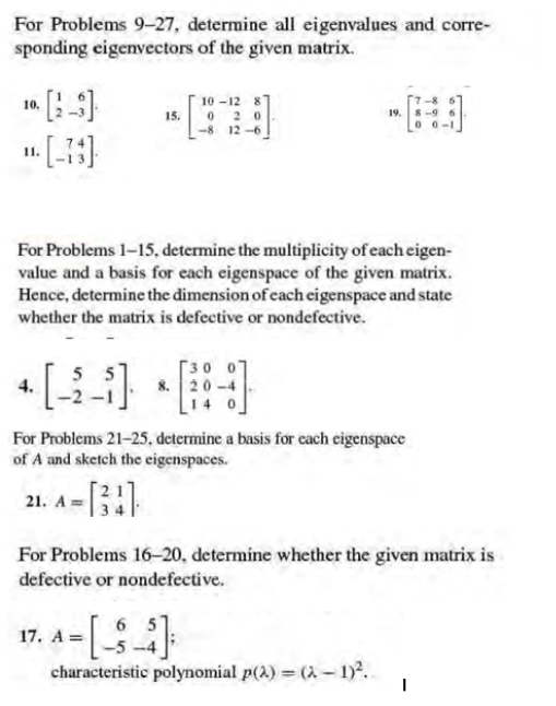 Solved For Problems 9-27, determine all eigenvalues and | Chegg.com