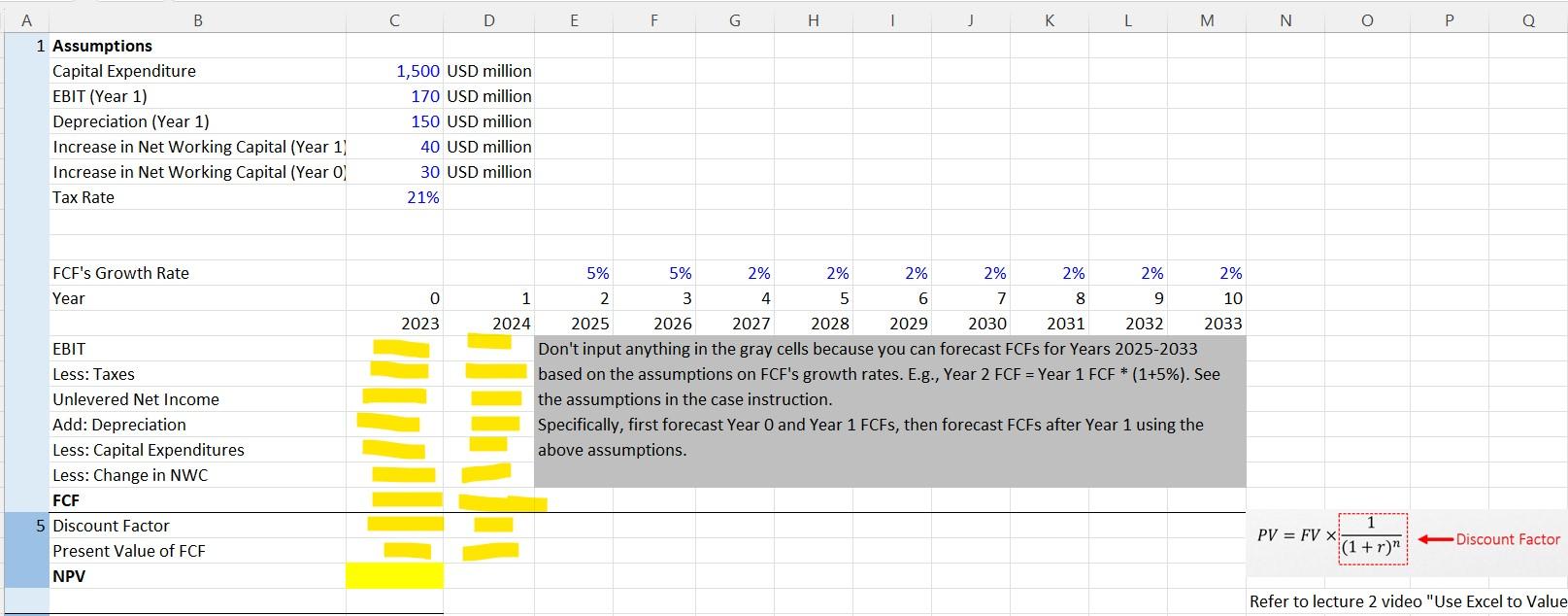 Solved What excel formulas can I enter in the highlighted | Chegg.com
