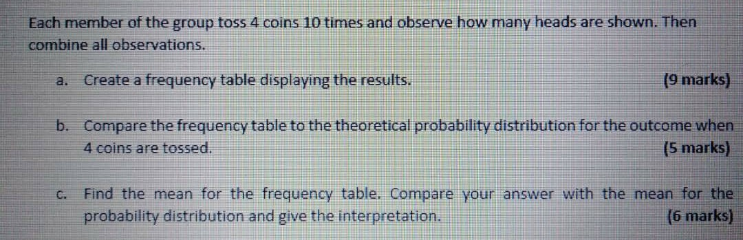 Solved Each member of the group toss 4 coins 10 times and | Chegg.com