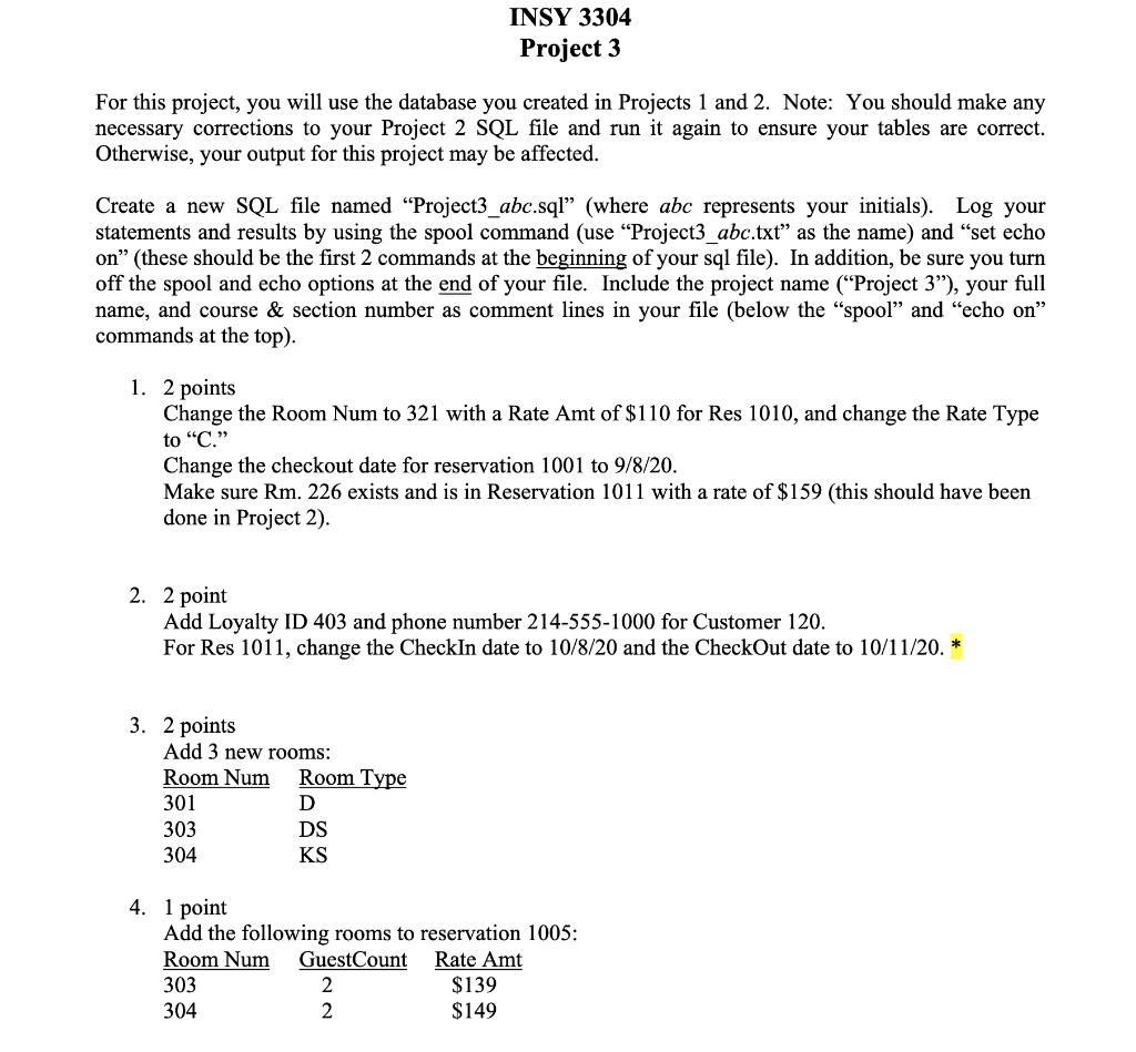 INSY 3304Project 3For this project, you will use the | Chegg.com