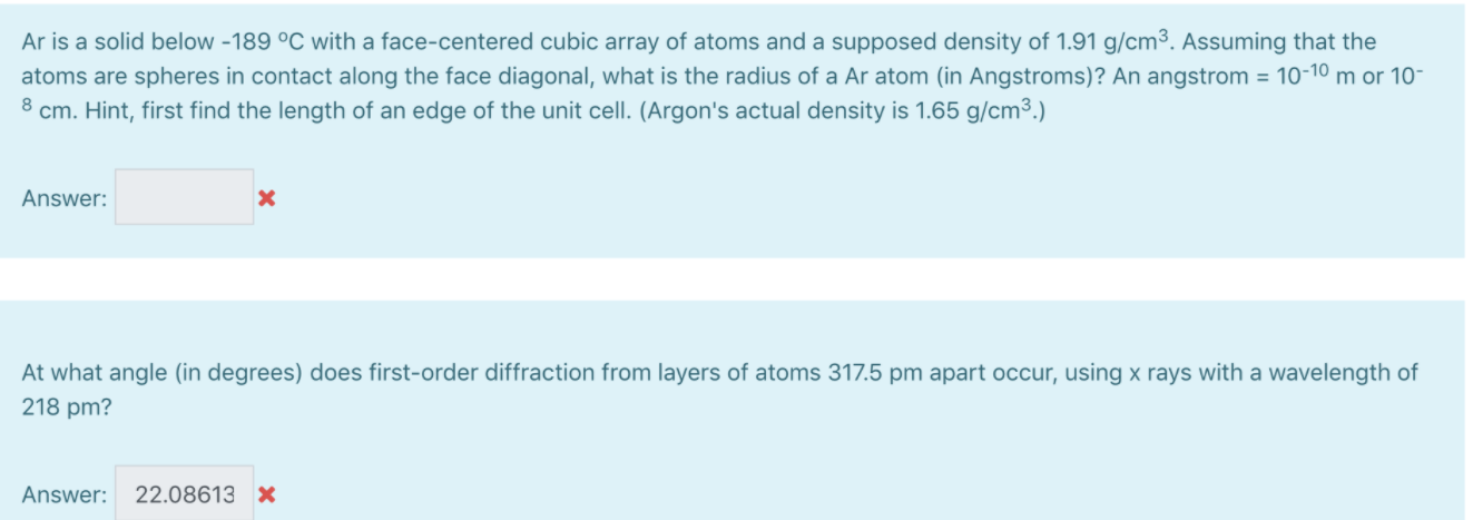 Solved Ar is a solid below -189 °C with a face-centered | Chegg.com