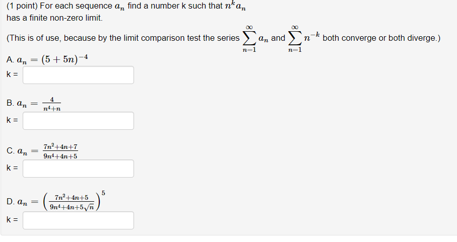 Solved (1 point) For each sequence an find a number k such | Chegg.com