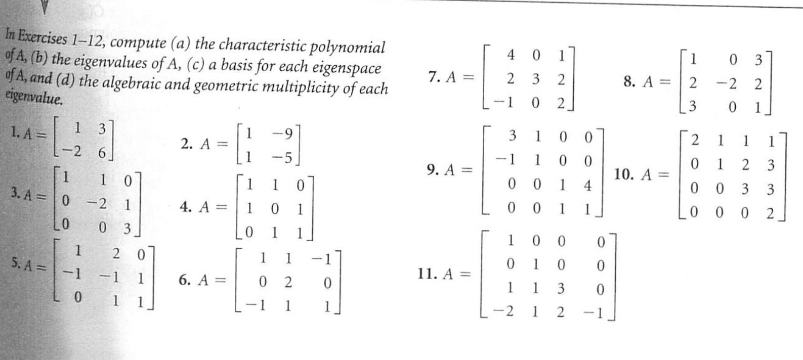 Solved In Exercises 1-12, compute (a) the characteristic | Chegg.com