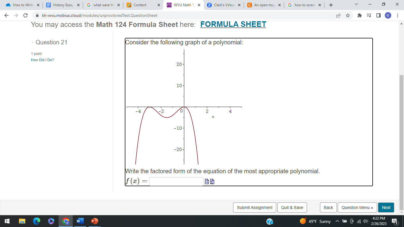 Solved Consider the following graph of a polynomial: | Chegg.com
