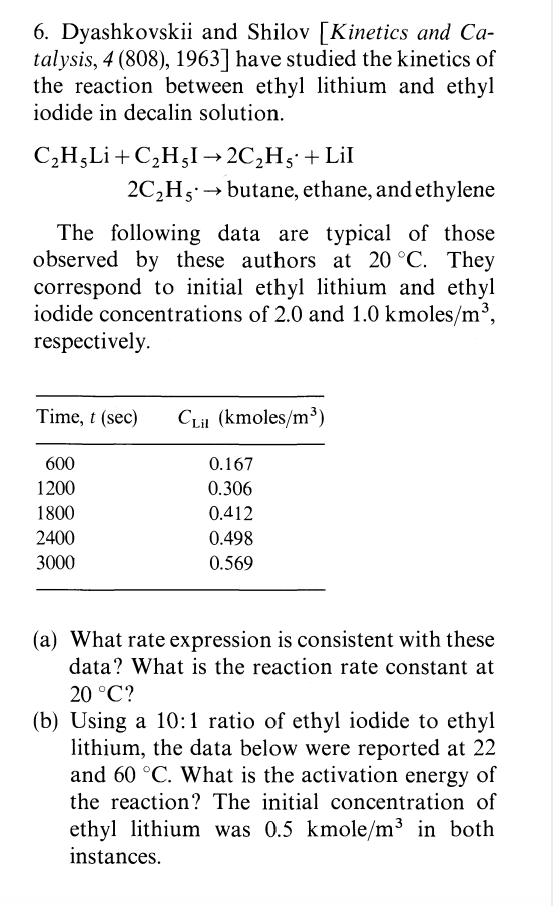 Solved 6. Dyashkovskii and Shilov [Kinetics and Ca- talysis, | Chegg.com