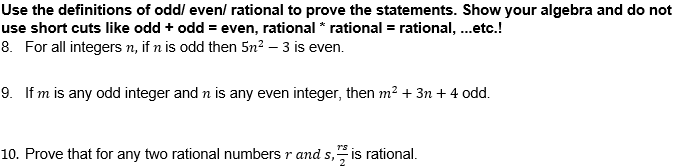 Solved Use the definitions of odd/ even/ rational to prove | Chegg.com