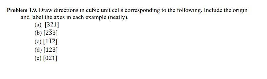 Solved Problem 1.9. Draw directions in cubic unit cells | Chegg.com