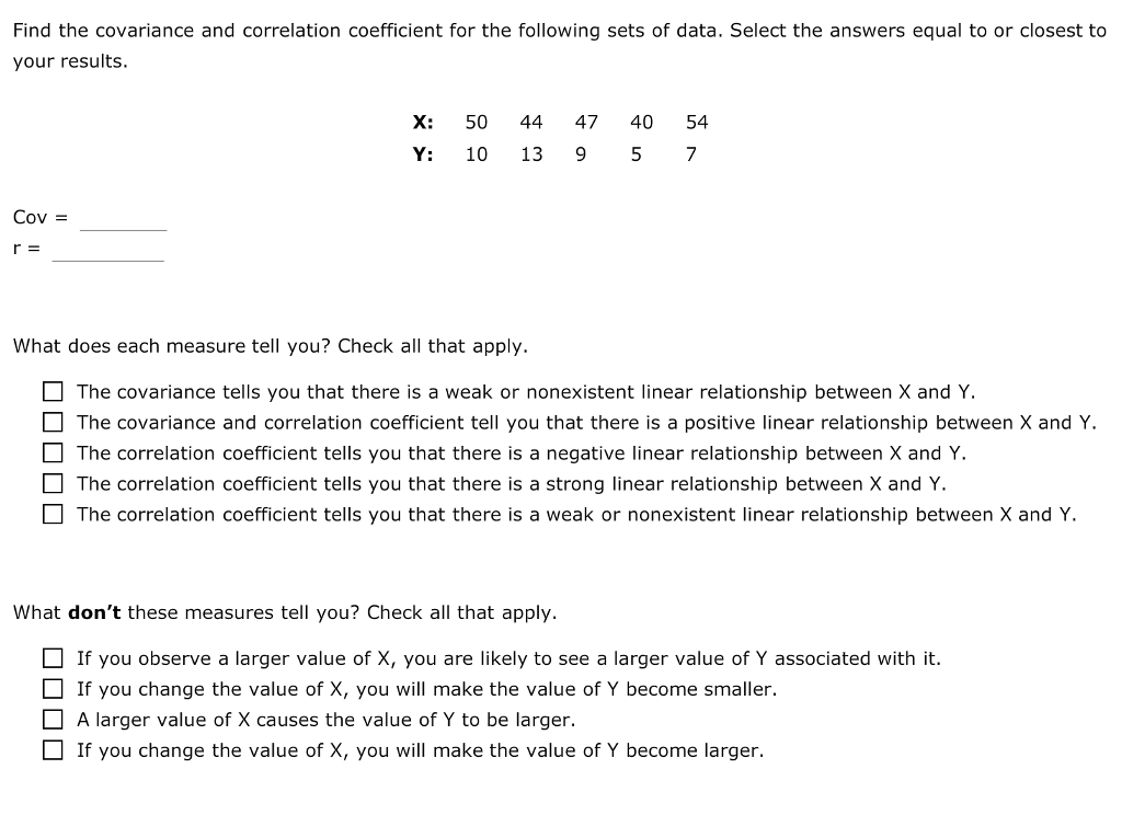 Solved Find the covariance and correlation coefficient for | Chegg.com