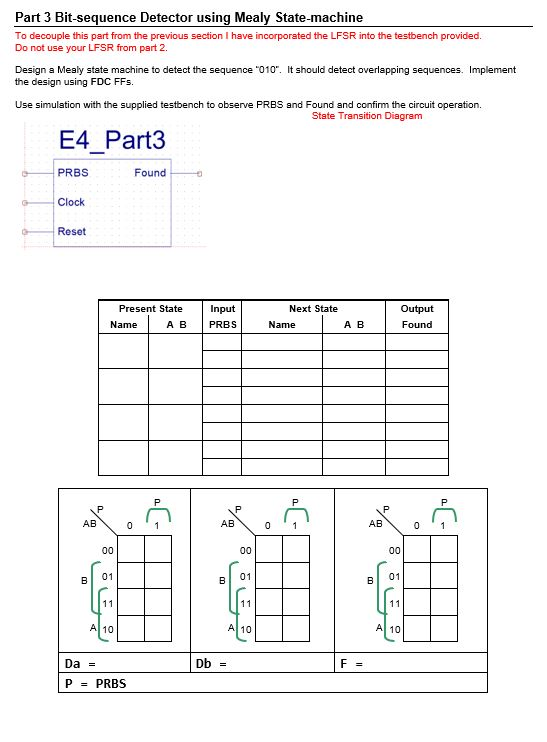 Solved Part 3 Bit-sequence Detector using Mealy | Chegg.com