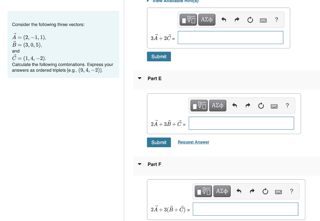 Solved Consider the following three vectors: | Chegg.com