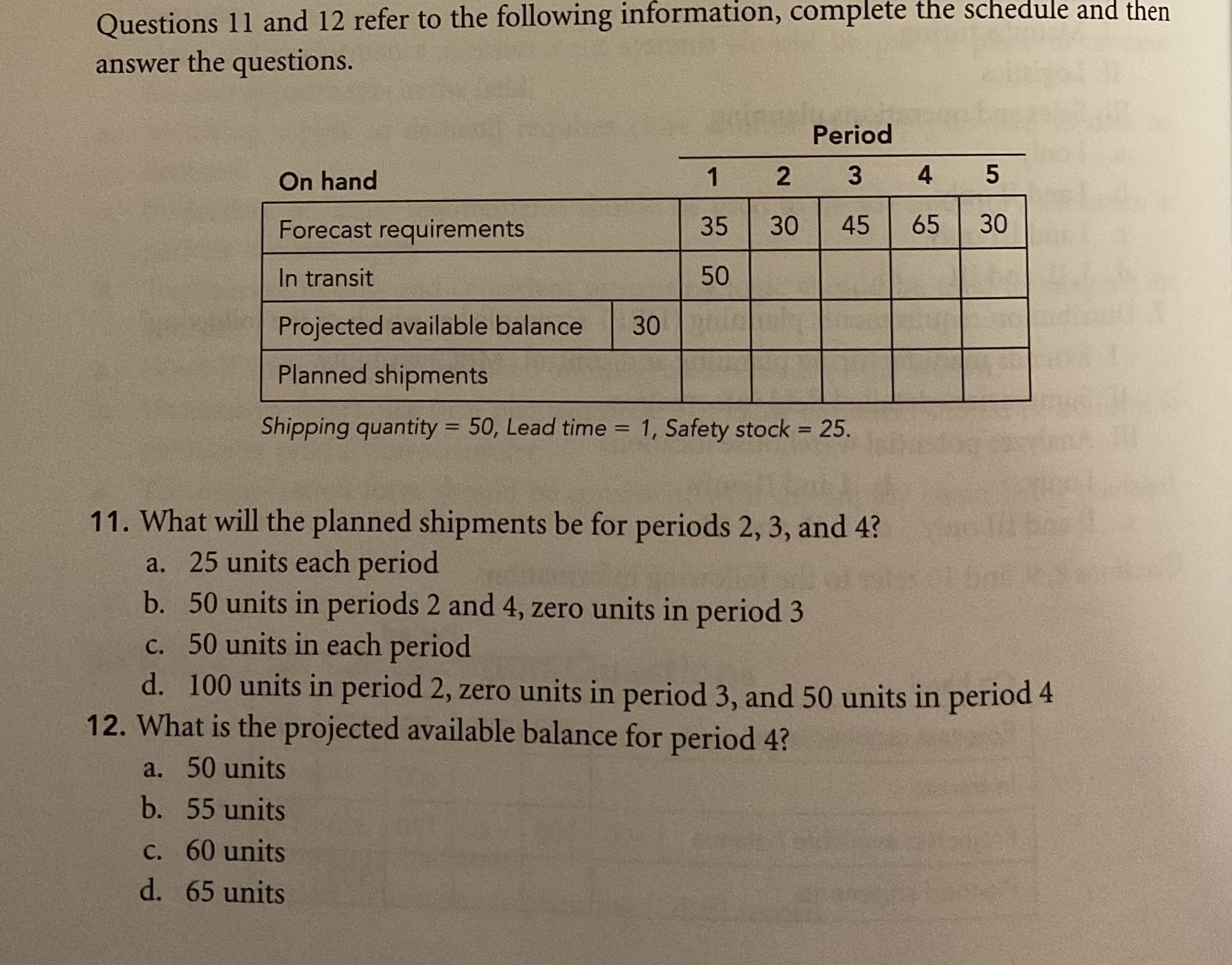 Solved Questions 11 ﻿and 12 ﻿refer to the following | Chegg.com