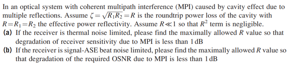 In an optical system with coherent multipath | Chegg.com