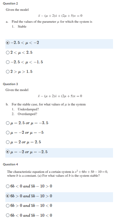 Solved Given the model x−(μ+2)x˙+(2μ+5)x=0 a. Find the | Chegg.com
