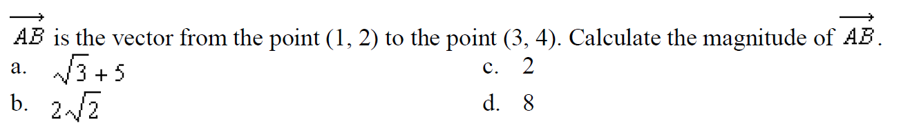 Solved AB is the vector from the point (1, 2) to the point | Chegg.com