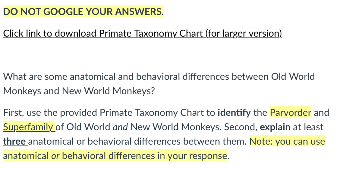 Solved Order Primates Suborder Strepsirhini Haplorhini | Chegg.com