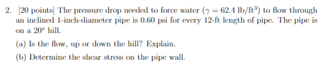 Solved 2. [20 points] The pressure drop needed to force | Chegg.com