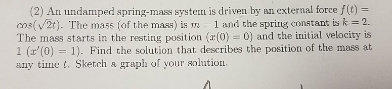 Solved (2) An undamped spring-mass system is driven by an | Chegg.com