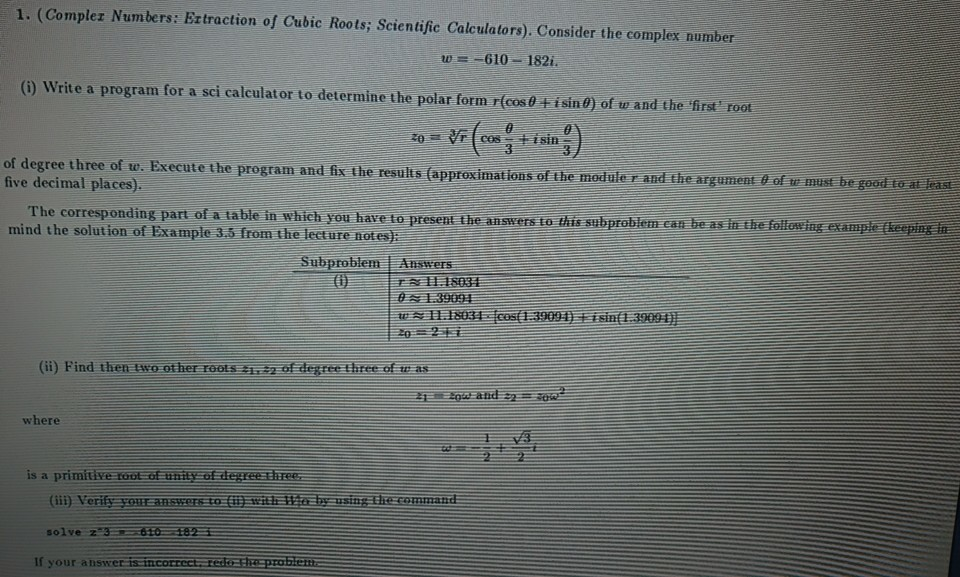 Solved 1. (Compler Numbers: Extraction of Cubic Roots; | Chegg.com