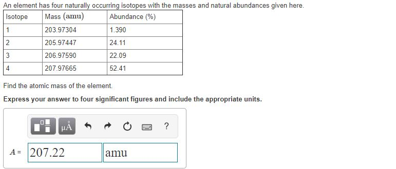 Solved An element has four naturally occurring isotopes with | Chegg.com