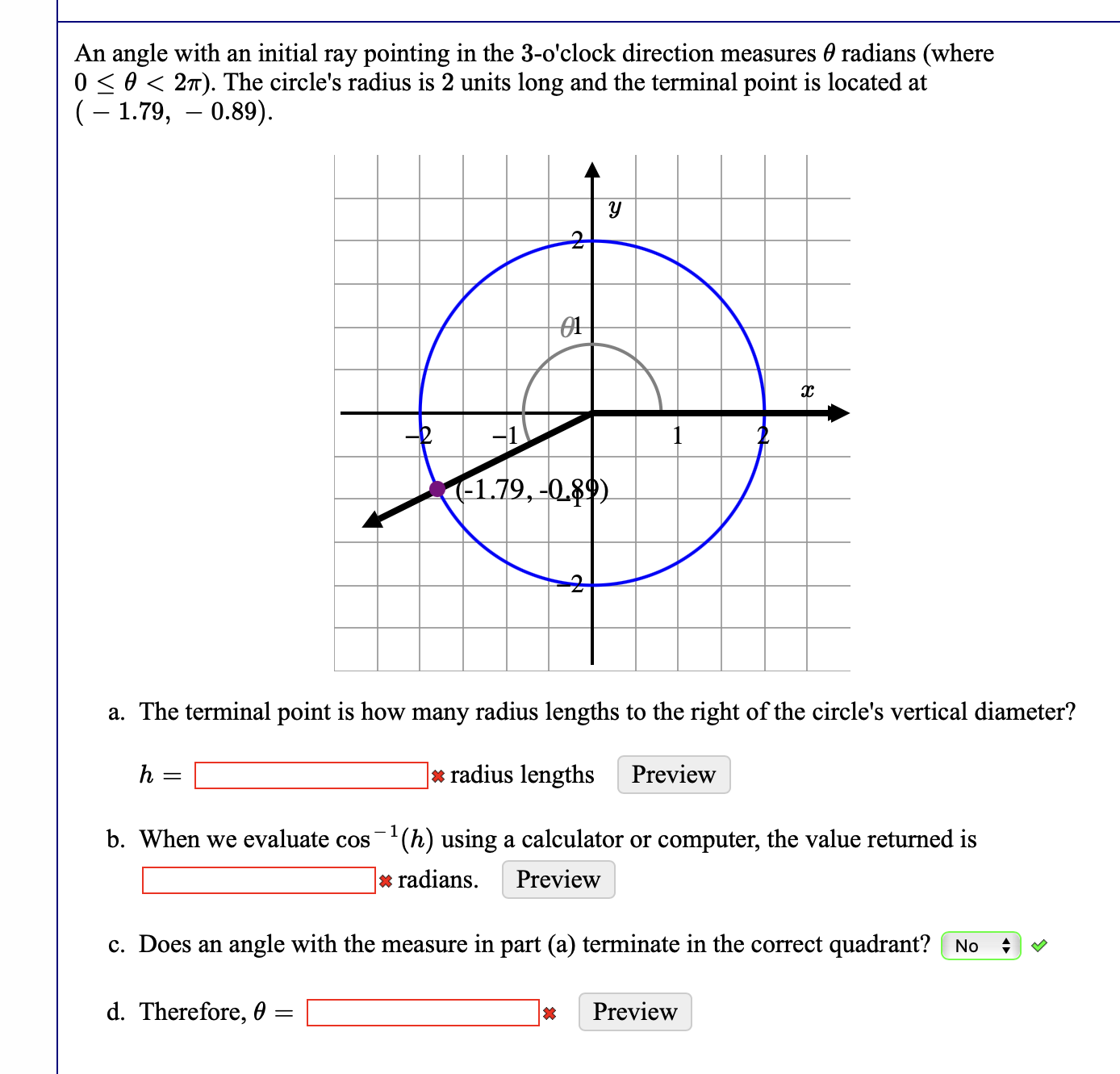 Solved An angle with an initial ray pointing in the | Chegg.com