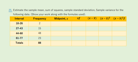 Solved 5. Estimate the sample mean, sum of squares, sample | Chegg.com