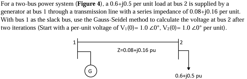 Solved For a two-bus power system (Figure 4), a 0.6+j0.5 per | Chegg.com
