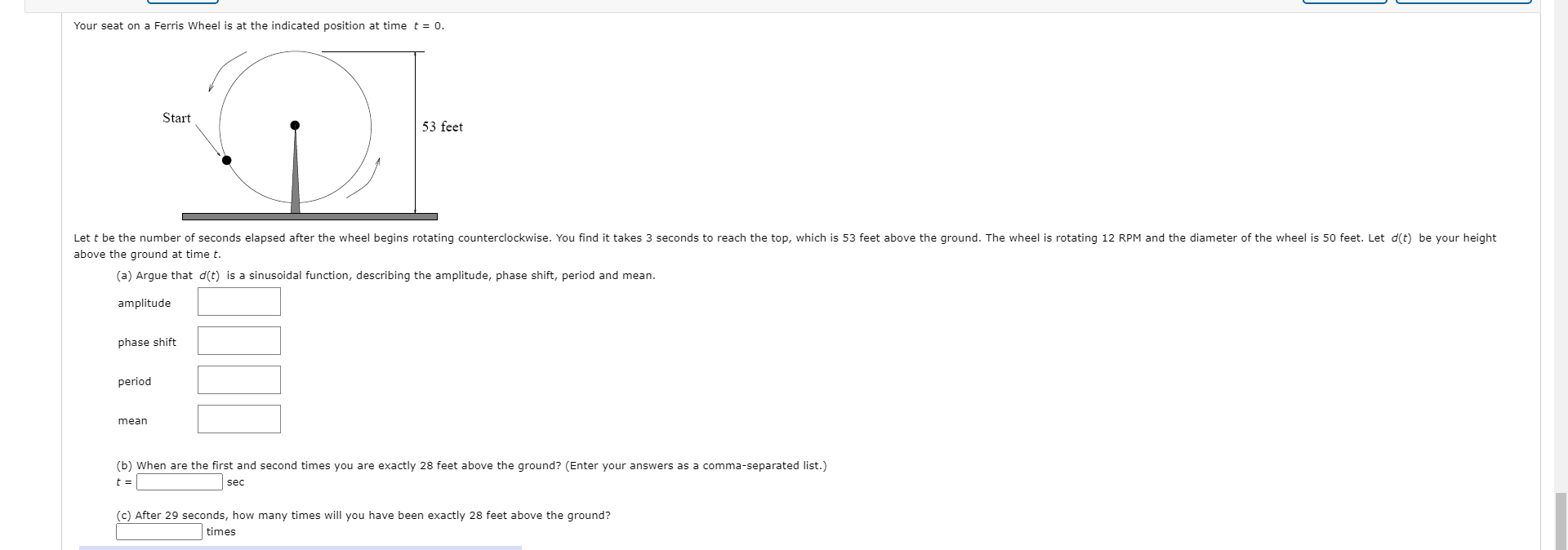 Solved Your seat on a Ferris Wheel is at the indicated | Chegg.com
