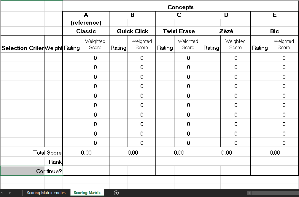 Complete the Concept Selection Matrix by | Chegg.com
