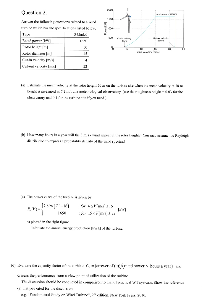 Solved (a) Estimate the mean velocity at the rotor height | Chegg.com