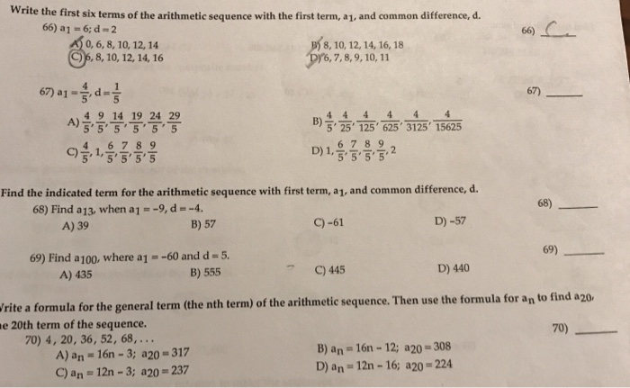 Solved rite the first six terms of the arithmetic sequence | Chegg.com