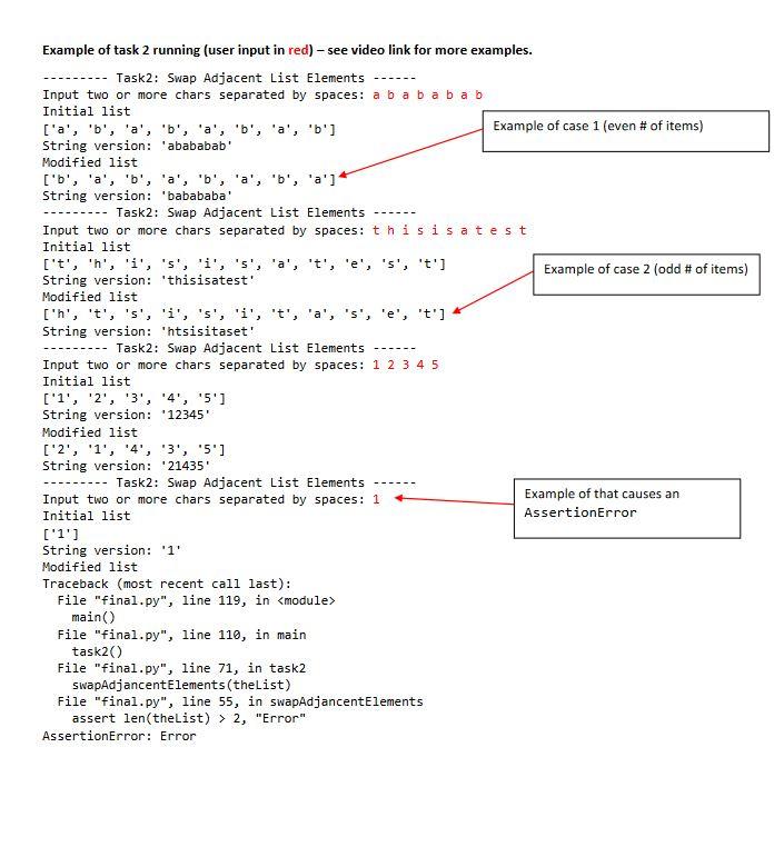 Solved Task 2 - Adjacent element swap for a list (Topics: | Chegg.com