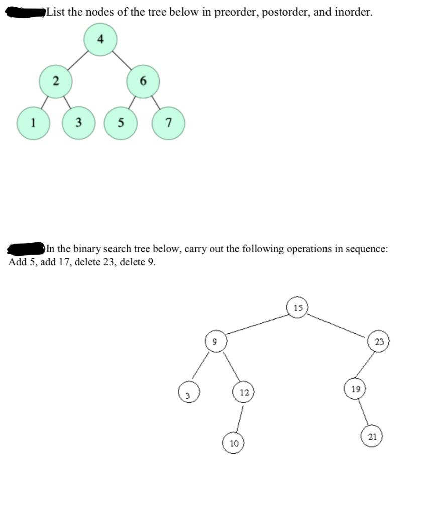 Solved List the nodes of the tree below in preorder, | Chegg.com