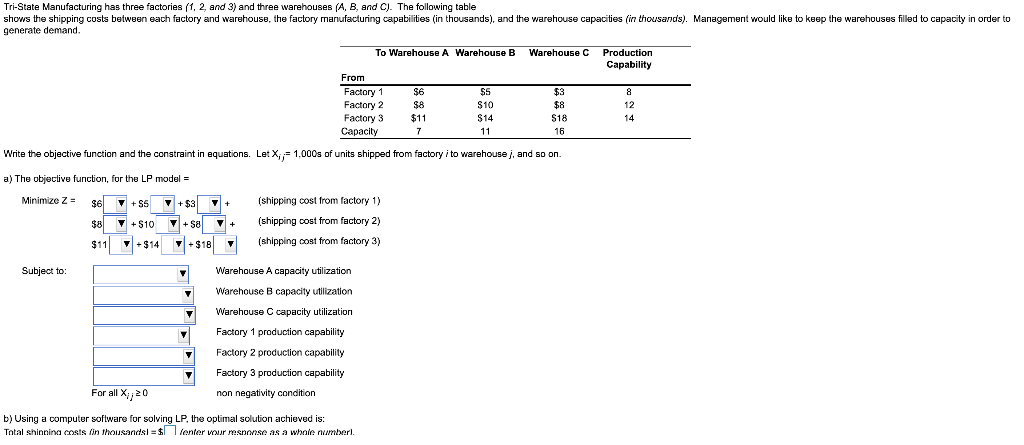 Solved Tri-State Manufacturing has three factories (1, 2, | Chegg.com