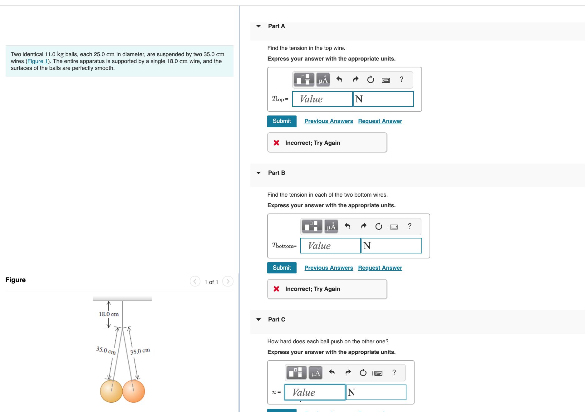 Solved Two identical 11.0 kg balls, each 25.0 cm in | Chegg.com