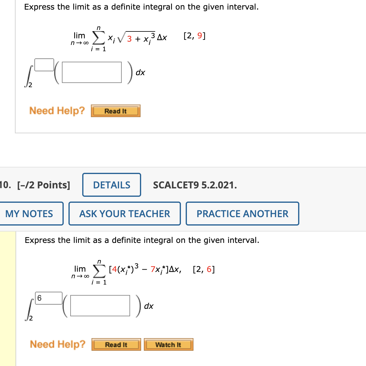 Solved Express the limit as a definite integral on the given | Chegg.com