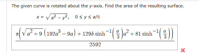 Solved The given curve is rotated about the y-axis. Find the | Chegg.com