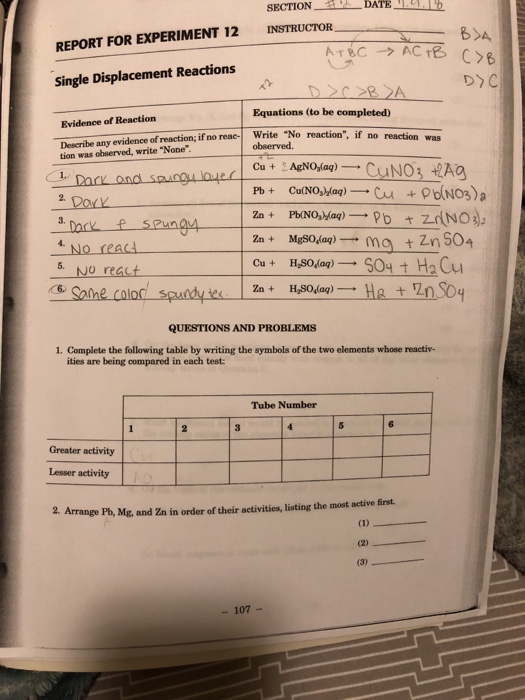 Solved SECTIONDATE INSTRUCTOR B>A REPORT FOR EXPERIMENT 12 | Chegg.com