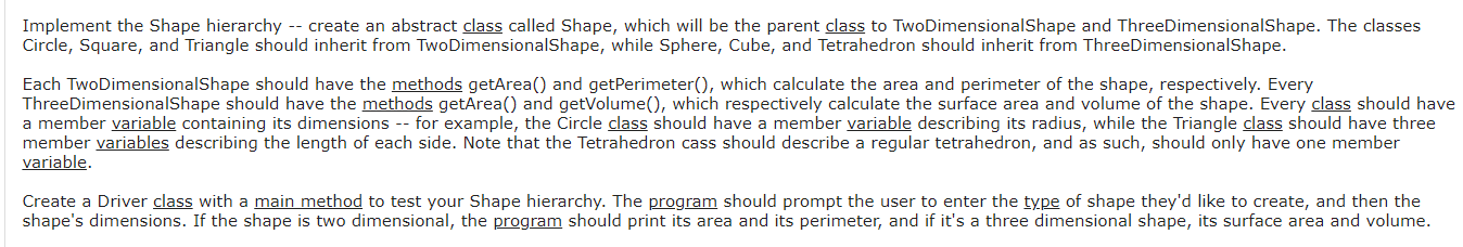 Solved Implement The Shape Hierarchy Create An Abstract 8398
