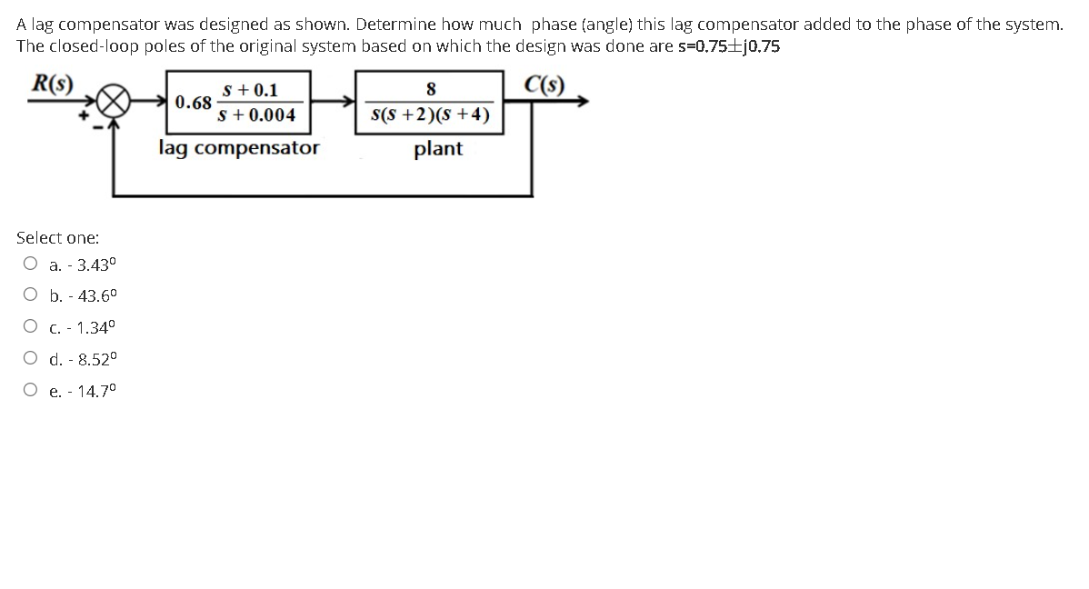 Solved A Lag Compensator Was Designed As Shown Determine Chegg