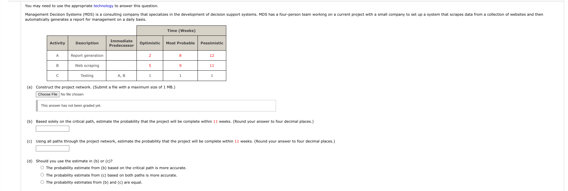 Solved (b) Based solely on the critical path, estimate the | Chegg.com