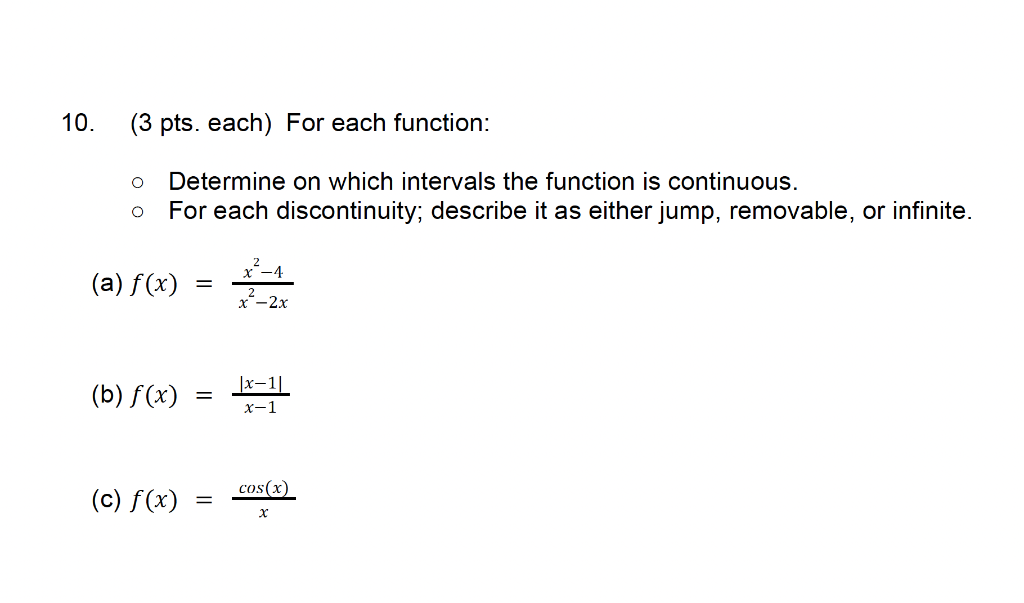 Solved 10. (3 pts. each) For each function: Determine on | Chegg.com