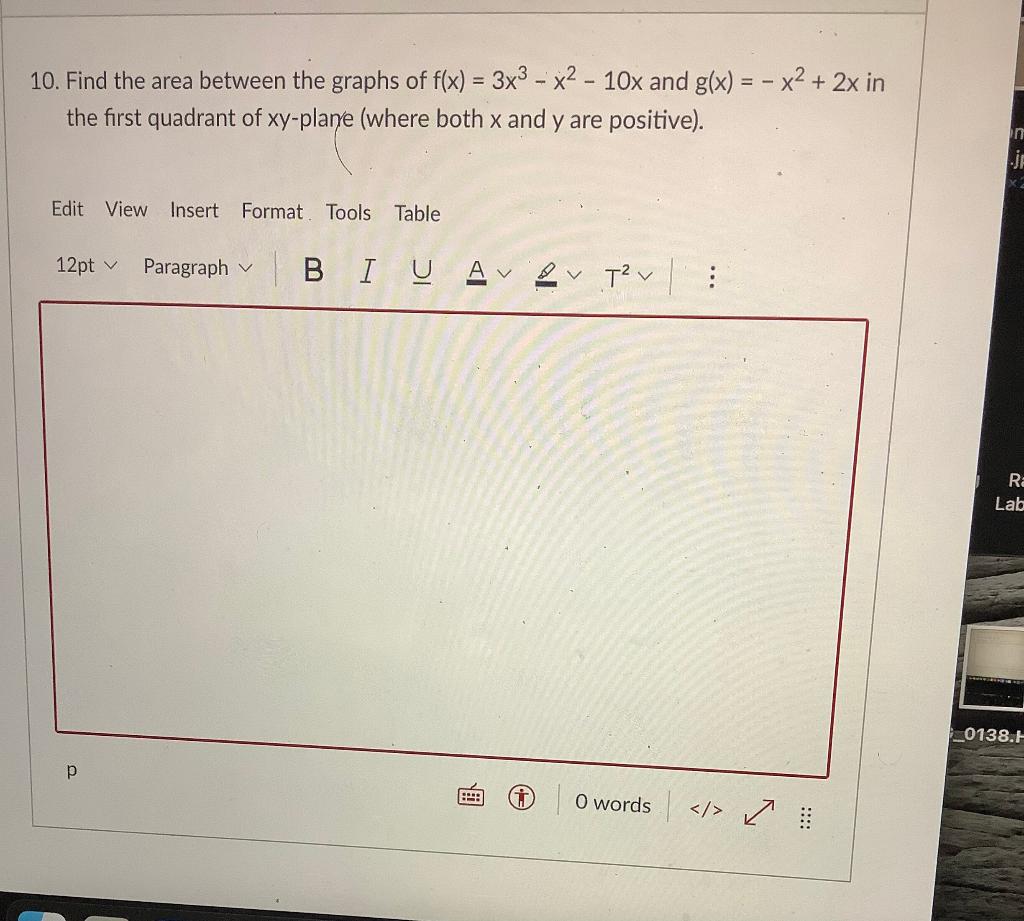 Solved -- =- 10. Find the area between the graphs of f(x) = | Chegg.com