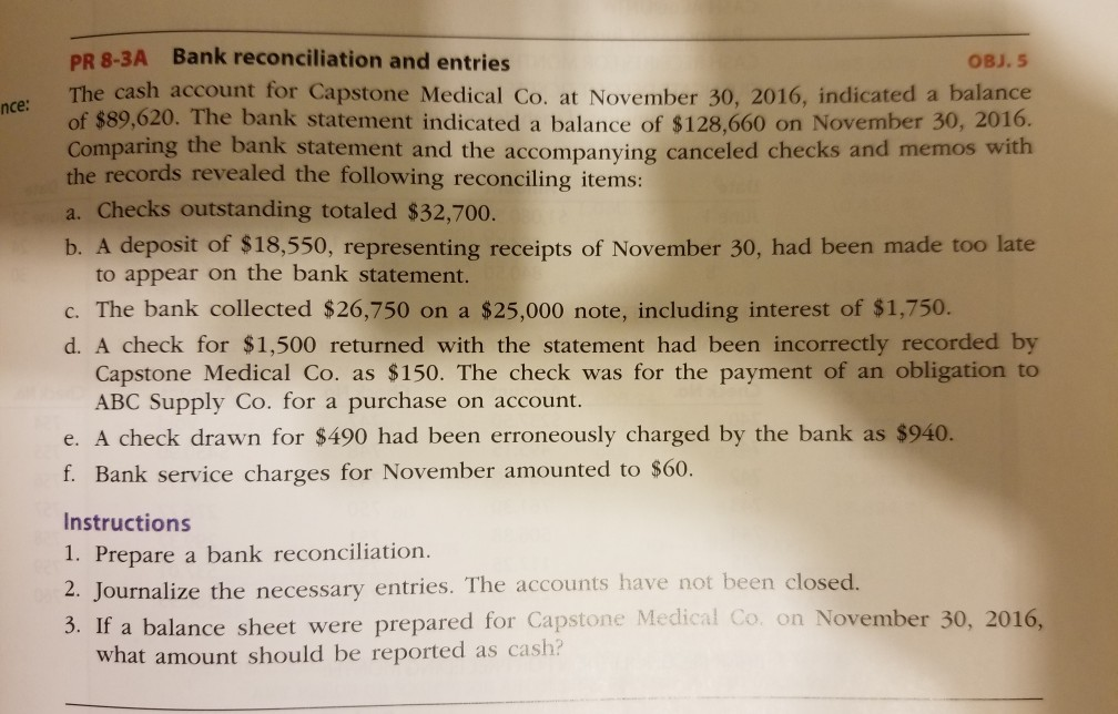 Solved PR 8-3A Bank reconciliation and entries The cash | Chegg.com
