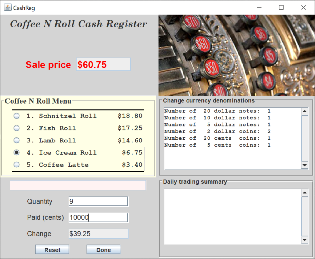Solved Design a GUI application to manage the Coffee N Roll | Chegg.com