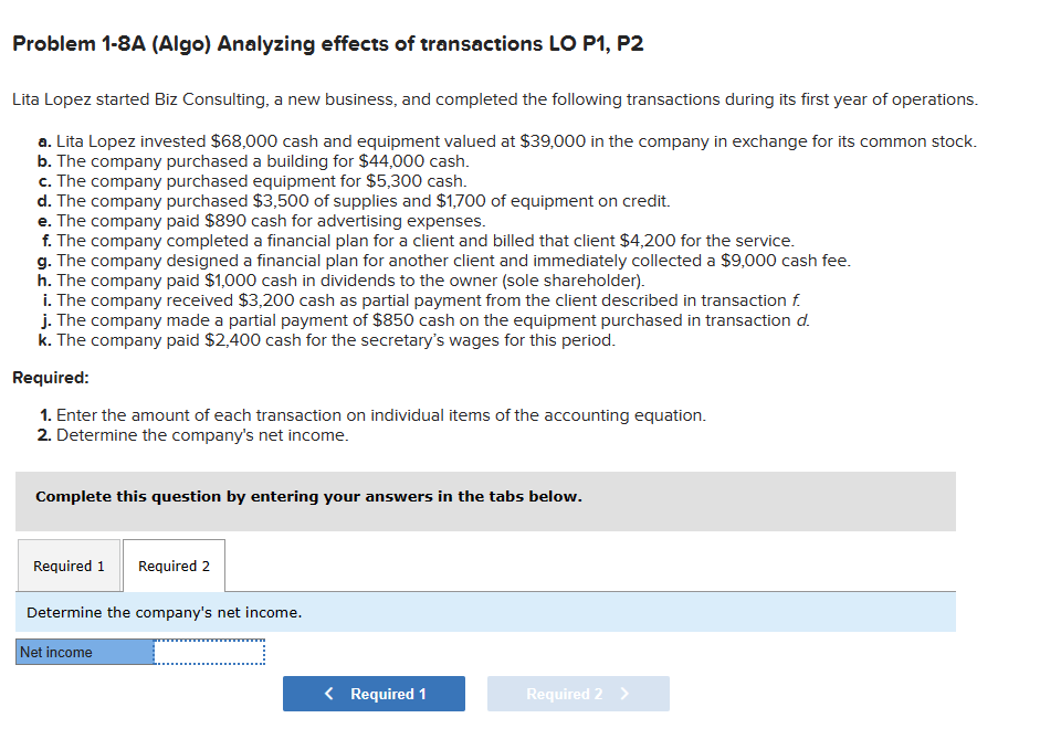 Solved Problem 1-8A (Algo) Analyzing effects of transactions | Chegg.com Solved Problem 1-8A (Algo) Analyzing effects of transactions | Chegg.com