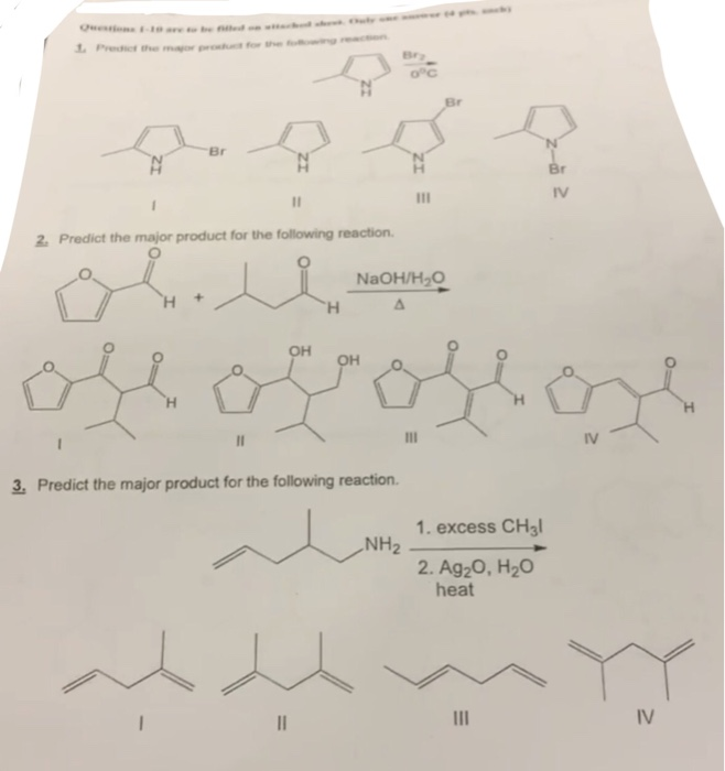 Solved 1. predict the major product for the following | Chegg.com