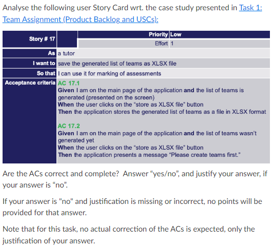 Analyse the following user Story Card wrt. the case | Chegg.com