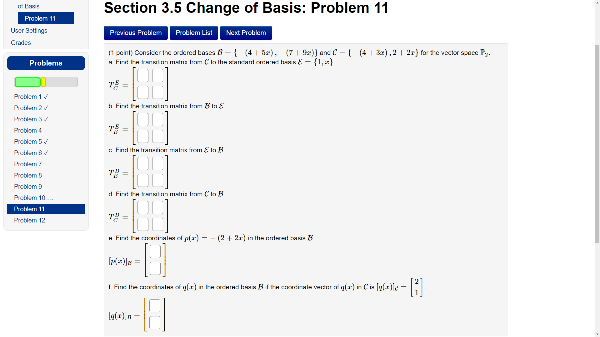 Solved of Basis Section 3.5 Change of Basis: Problem 11 | Chegg.com
