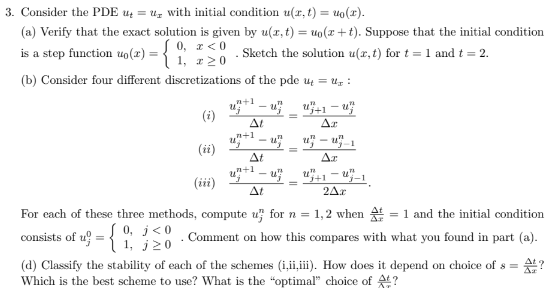 Solved 3. Consider the PDE ut=ux with initial condition | Chegg.com