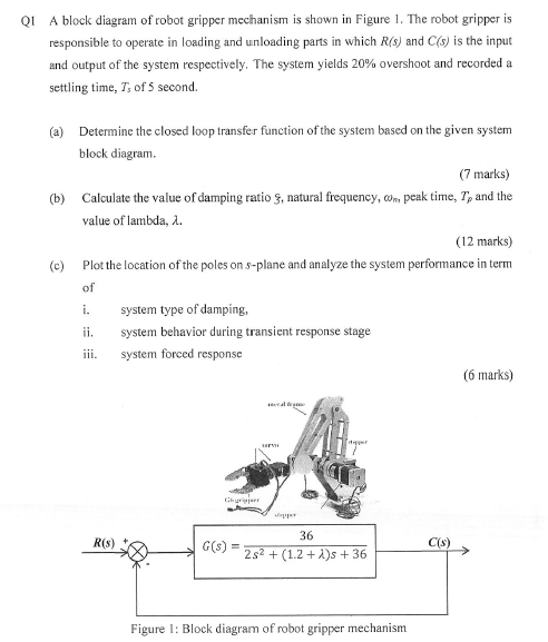 Solved Q1 A block diagram of robot gripper mechanism is | Chegg.com